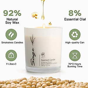 3 Pack Candles for Home Scented, Lavender Candle Set Large Jar Candles Gifts for Women, 11.3 oz Soy Sage Candles for Cleansing House, Scented Candles Gift Set for Mothers Day Birthday Gifts