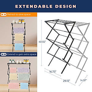 happhom Clothes Drying Rack, Foldable Drying Rack Clothing, Laundry Drying Rack, Expandable and Collabsible Drying Rack, Free-Standing Large Clothes Dryer, Space Saving Indoor&Outdoor, Silver