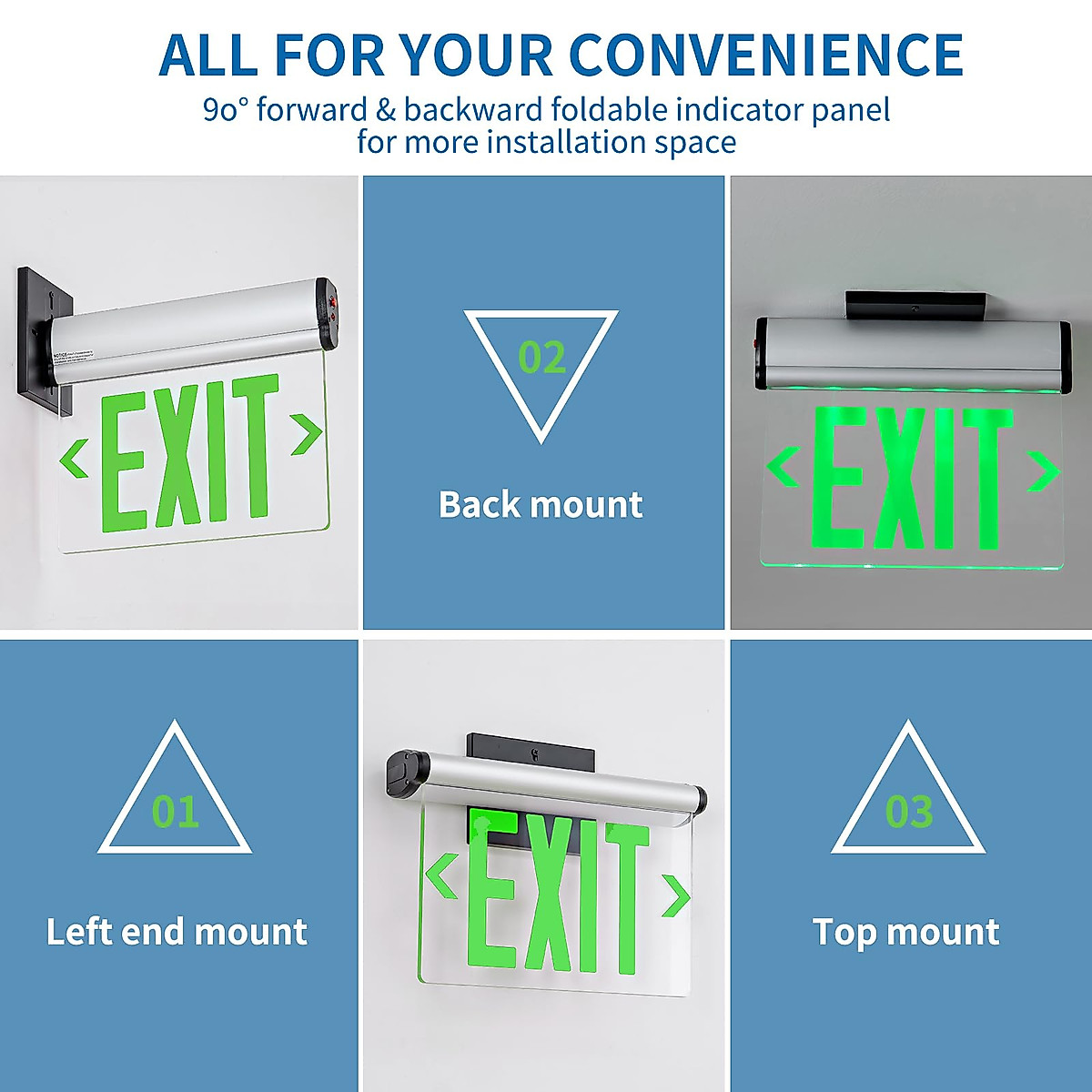 CM MZY Green Exit Signs for Business, LED Edge Lit Exit Sign, UL 924, Hardwired Emergency Exit Lights with Battery Backup, Aluminum Housing with Rotating Acrylic Clear Panel, AC 120/277V, 1 Pack