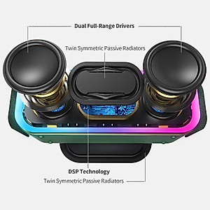DOSS Bluetooth Speaker, SoundBox Pro+ Wireless Bluetooth Speaker with 24W Impressive Sound, Booming Bass, IPX6 Waterproof, 15Hrs Playtime, Wireless Stereo Pairing, Mixed Colors Lights, 66 FT- Green