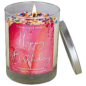 Happy Birthday Candle with Sprinkles, Birthday Cake Scented Candles for Women, Girlfriend, Best Friends, Female, Buttercream Vanilla Cake, Friendship Gift for Mom, Sister, Aunt, Coworker, Boss (Pink)