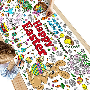 OHOME Easter Giant Coloring Poster/Tablecloth - Easter Crafts for Kids - 30 x 72 Inches Jumbo Coloring Banner - Easter Games Gifts Toys for Basket,Easter Activities Treats Party Decorations