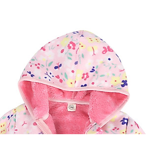 Baby Toddler Boys Girls Sherpa Fleece Lined Jacked Sweatshirt Fall Winter Autumn Warm Clothes with Hoodie Floral 1-2T 90