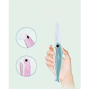Folding knife, portable pocket ceramic knife for fruit, suitable for carrying super sharp mini fish shaped Ceramic Paring Knife when traveling (Blue)