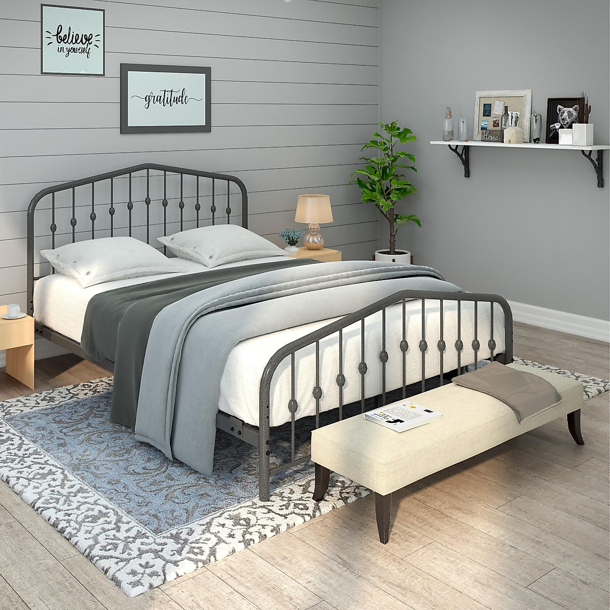 AMBEE21 Golden Gate Beds Washington Full Size Silver Iron Bed Frame with Headboard Footboard Wrought Iron Heavy Duty Metal Platform Foundation Farmhouse Victorian Style 800 lbs Capacity CastleBeds