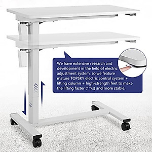 TOPSKY Electric Height Adjustable Overbed Bedside Table with Wheels for Home Office Use (Black + Black Frame)