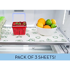 Envision Home Refrigerator Liners, Shelf Liner, Absorbent Fridge Liners, 12 Inch x 24 Inch, Veggie Print, 3 Pack