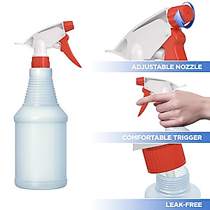Plastic Spray Bottles with Sprayers - 32 oz Empty Spray Bottles for Cleaning Solutions, Plant Watering, Animal Training and More - No Clog & Leak Proof Heavy Duty Spray Bottles with Sprayers - 4 Pack