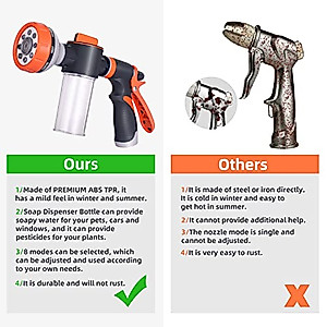 Garden Hose Sprayer Nozzle + Adapter, Features 8 Water Hose Nozzle, Car Wash Foam cannon Washing Kit, 3.5 oz Soap Dispenser Bottle Connects to Any Garden Hose, Lawn, Cleaning Car, Showering Pet