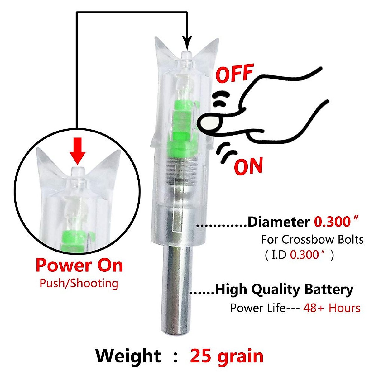 XHYCKJ New Lighted Nocks for Arrows with .300/7.62mm Inside Diameter Led Nock Turn on Automatically When Shot,6 Pack
