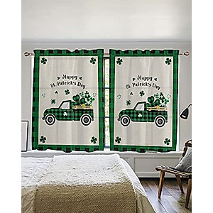 LBDEKOR Sheer Curtains 54 Inch Length, Farm Truck Curtain Sheers Kitchen Curtains Cafe Curtains for Bedroom Living Room Voile Windows Curtain Rod Pocket 2 Panels St. Patricks Clover Green Plaid