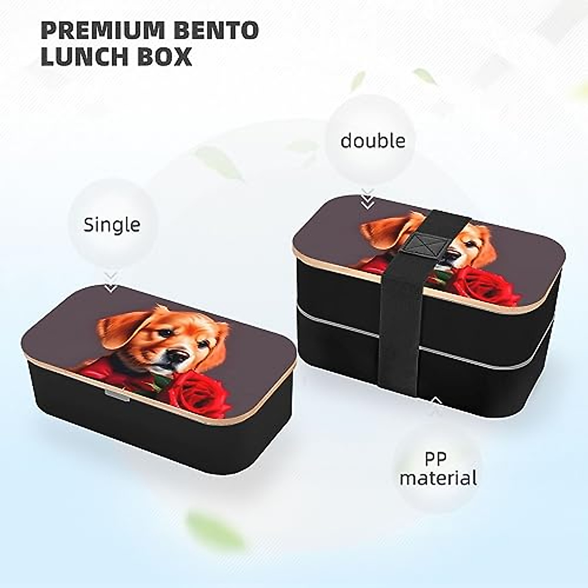 Gentleman-Like Dog Adult Lunch Box, Bento Box, With Cutlery Set Of 3, 2 Compartments, Rectangular, Lunch Box For Adults