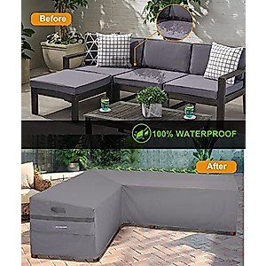 PATIOASIS Outdoor Left Facing Sectional Sofa Cover Grey 85''L x 106''L x 34''D x 31''/26''H Waterproof Heavy Duty L Shape Patio Furniture Lounge Set Couch Covers