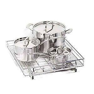 Origami Chrome One Tier 13" W x 21" D x 4”H, Slide Kitchen Adjustable Cabinet Organizer, Large, Silver