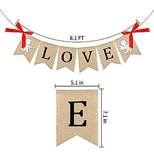2 Pack Valentines Day Garland Valentines Day Decor Burlap Banner Rustic Love Hanging Banner Valentines Decoration Felt Heart Garland Banner Bunting Photo Props Party Supplies for Mantle Fireplace Wall