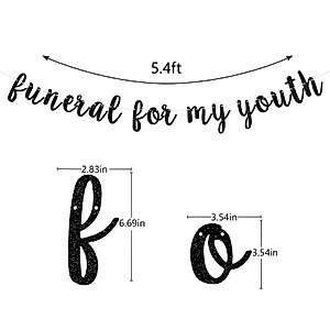 Funeral For My Youth Banner, Death To My 20s Banner, Funeral Bday Banner, 30th Birthday Decorations (Black Glitter)