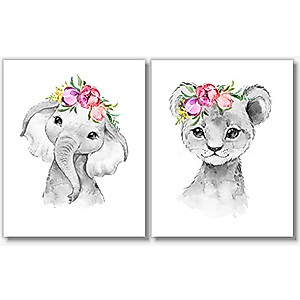 Safari Animals Wall Art Prints - Nursery Decor - Set of 4 - Zoo Animal Pictures - Unframed - (8x10)