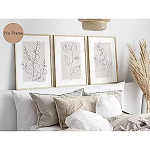 Botanical Wall Art Neutral Wall Art Prints Boho Botanical Line Art Decor Beige Rustic Plant Canavs Prints Minimalist Modern Botanical Pictures for Living Room Bedroom Frarmhouse 16x24x3 Inch Unframed