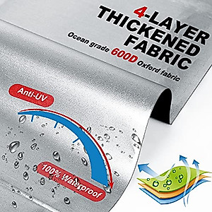 Wakeboard Tower Boat Cover, Heavy Duty 100% Waterproof Over The Tower Cover for V-Hull Fishing Tournament Boat w/Ski Wakeboard Tower Boat Cover (25′-27′L,Up to 116″W, Grey)