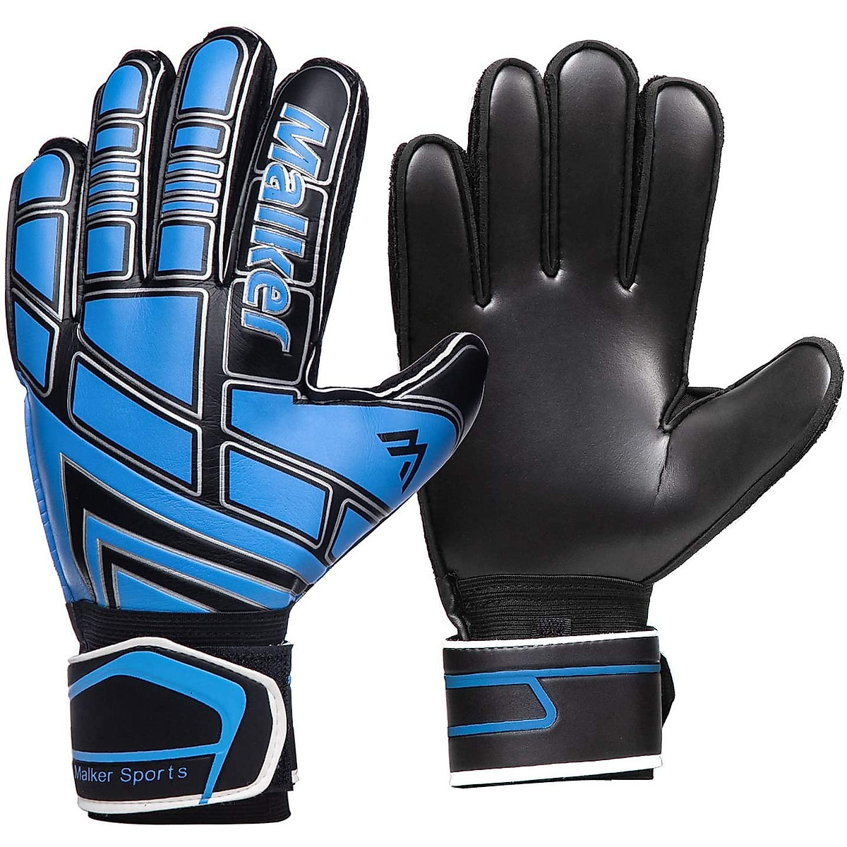 Malker Soccer Goalie Gloves Goalkeeper Gloves with Fingersave and Double Wrist Protection, Strong Grip Goalkeeper Gloves for Youth&Adult Size 8 (Black)