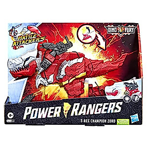 Power Rangers Battle Attackers Dino Fury T-Rex Champion Zord Electronic Action Figure Toy for Kids Ages 4 and Up with Lights and Sounds