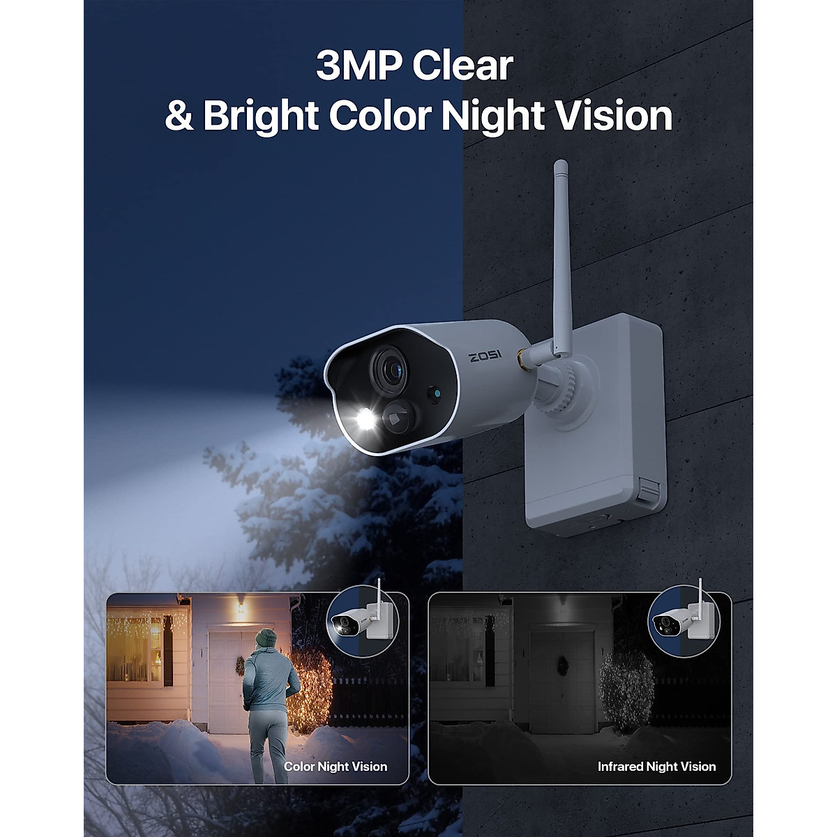 ZOSI C309 4CH 2K Spotlight Battery Powered Wireless Security Camera System,4pcs Wire-Free Rechargeable Outdoor Cameras,Color Night Vision,Light & Siren Alarm,2-Way Audio,32GB SD Card&Cloud Storage