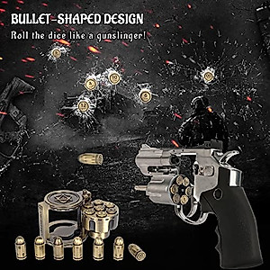 CZYY Metal Polyhedral Bullet Dice Set of 7 with Spinning Revolver Cylinder Container - Cyberpunk Style Dice for Warhammer 40K, D&D, Sci-Fi, War, or Crime Theme Tabletop Games (Bronze)