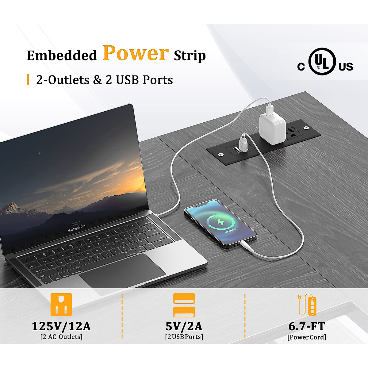 Mr IRONSTONE L Shaped Desk with Outlets & USB Ports, Reversible 47 Inch Office Desk, Corner Desk for Small Space, Home Office Desk with Storage Bag & Hook, Black Oak