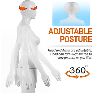 69 Inch Female Mannequin Full Body Dress Form Adjustable Dress Mannequin,Mannequin Torso Realistic Mannequin Display Sewing Manikin with Metal Base Plastic Head,White…