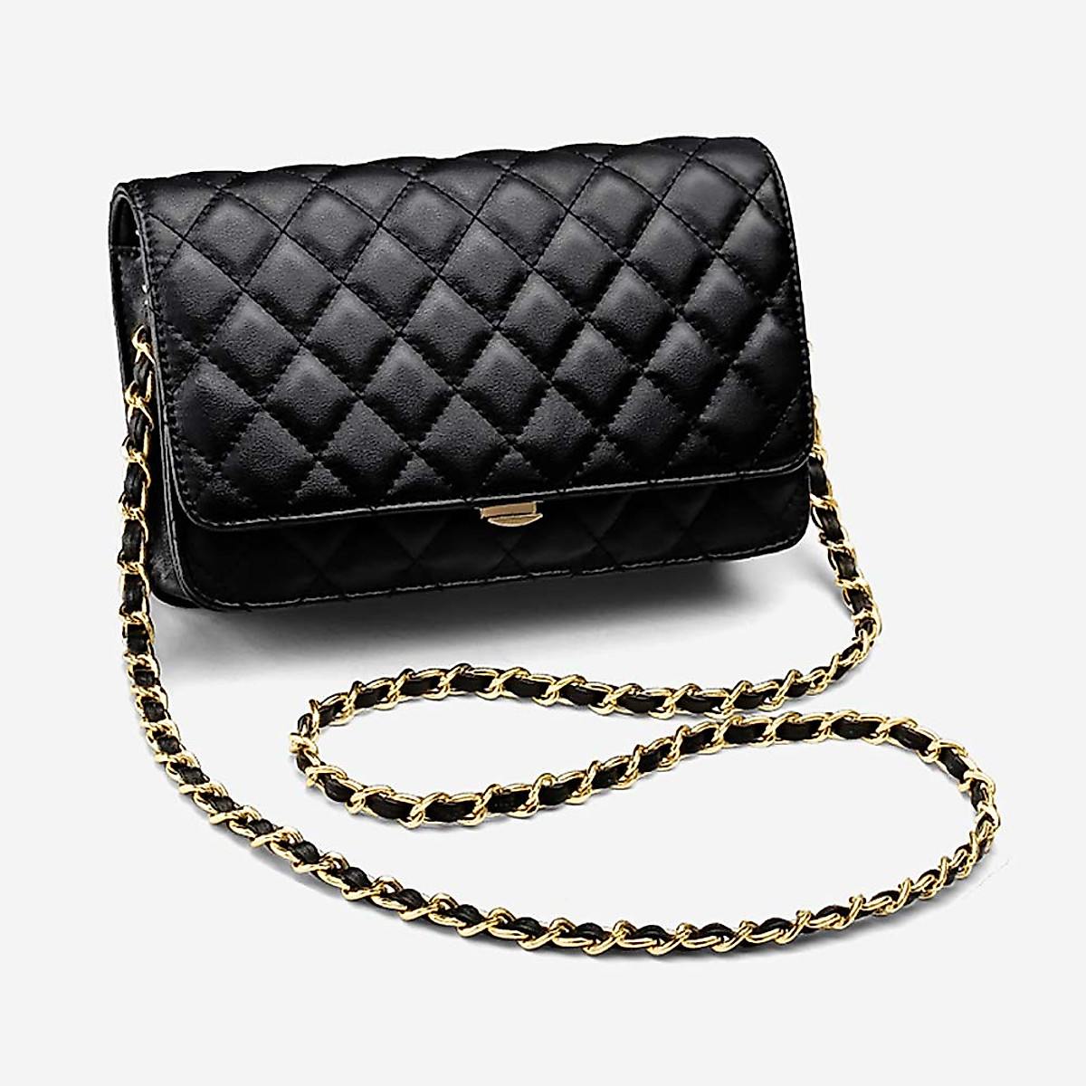 Glamorstar Gold Purse Chain Straps Woven Leather Crossbody Replacement Straps for Handbag Wallets Clutch Bags Black 120cm/47in