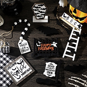 Umigy 15 Pcs Halloween Tiered Tray Decor Set Cute Halloween Bat Wooden Signs Farmhouse Rustic Tiered Tray Decoration Items for Home Table Kitchen Halloween Party Supplies