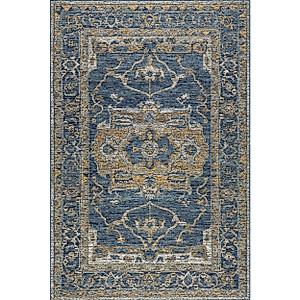 nuLOOM Pearl Medallion 5x8 Indoor/Outdoor Area Rug for Living Room Patio Deck Front Porch Kitchen, Cream & Blue/Yellow