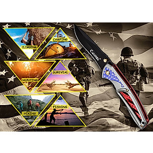 Carimee Pocket Knife 3“, Aluminum Handle, Small Folding Knife with Clip, Gentlemen Knife, Grey Anodized, Black Ti-Coated D2 Blade