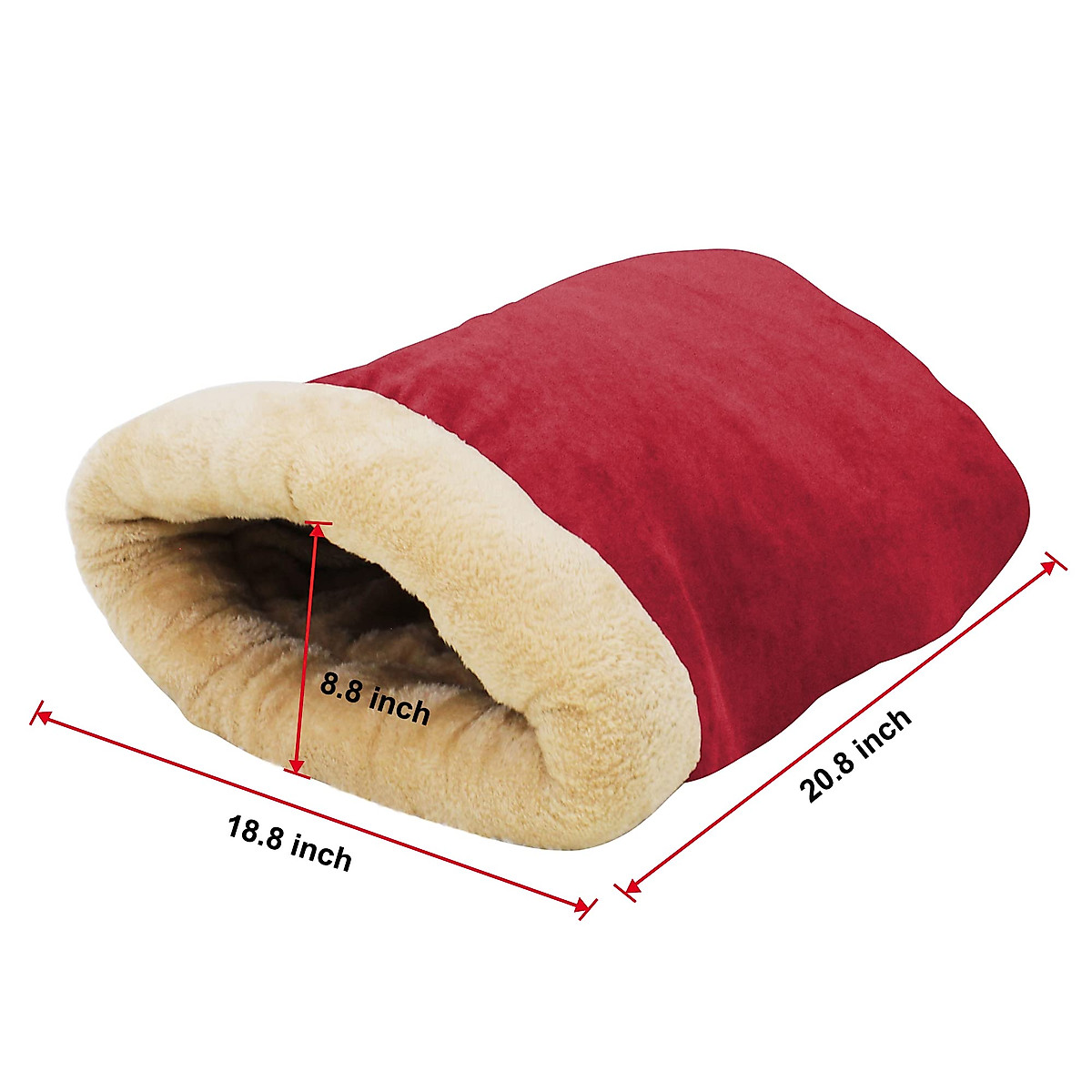 GOOPAWS 4 in 1 Self Warming Burrow Cat Bed, Pet Hideway Sleeping Cuddle Cave (Burgundy)
