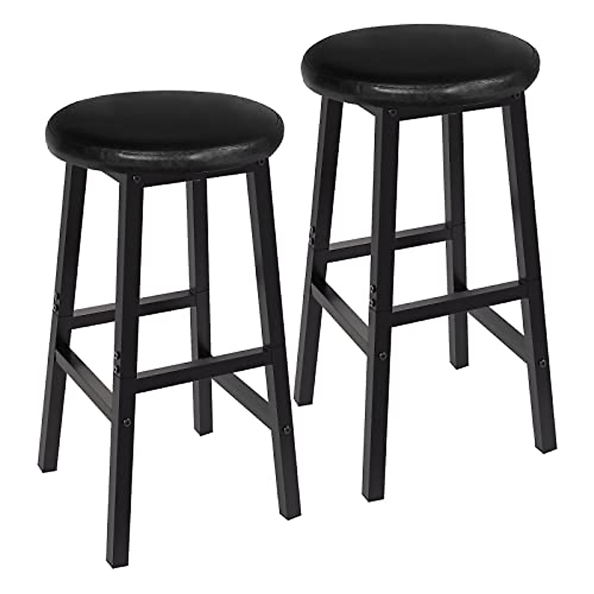 HOOBRO Bar Stools, Bar Chairs Set of 2, 24 Inch PU Upholstered Height Stools, Kitchen Breakfast Stools with Footrest, Easy to Assemble, for Restaurant, Kitchen, Bar Counter, Party Room, Black BB06BY01
