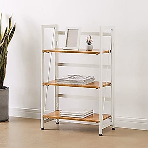 AZL1 Life Concept Accent Utility No-Assembly Folding Bookshelf Storage Shelves 3 Tiers Vintage Bookcase Standing Racks Study Organizer Home Office, Natural