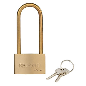 SEDORTI Weather Proof Lock, Keyed Alike Solid Brass Padlocks with Long Brass Shackle, Light Duty, 1-1/2" Wide Body, Marine Padlock, Anti Rust Lock, 2 Pack
