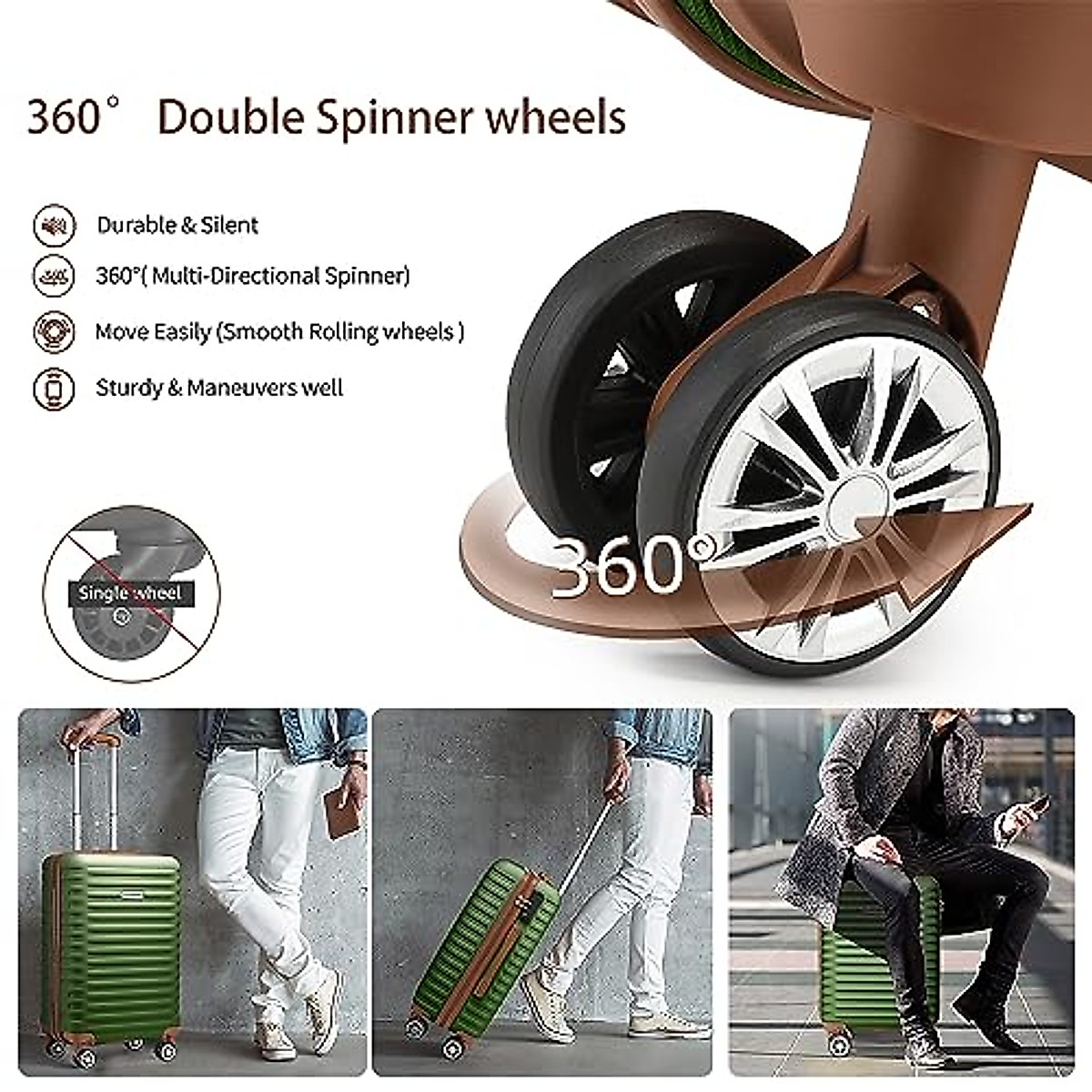 LARVENDER Luggage Sets 4 Piece, Expandable(Only 24"&28") ABS Suitcase with 360° Spinner Wheels, Durable Luggage Sets Clearance Carry On Luggage Suitcase Set For Women Men, Green