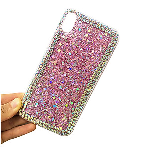 Accgoal for iPhone XR Case,for iPhone XR Glitter Sparkle Bling Case for Girly Women,Rhinestone Bumper Protective Pink Cover for Apple iPhone XR (Pink)