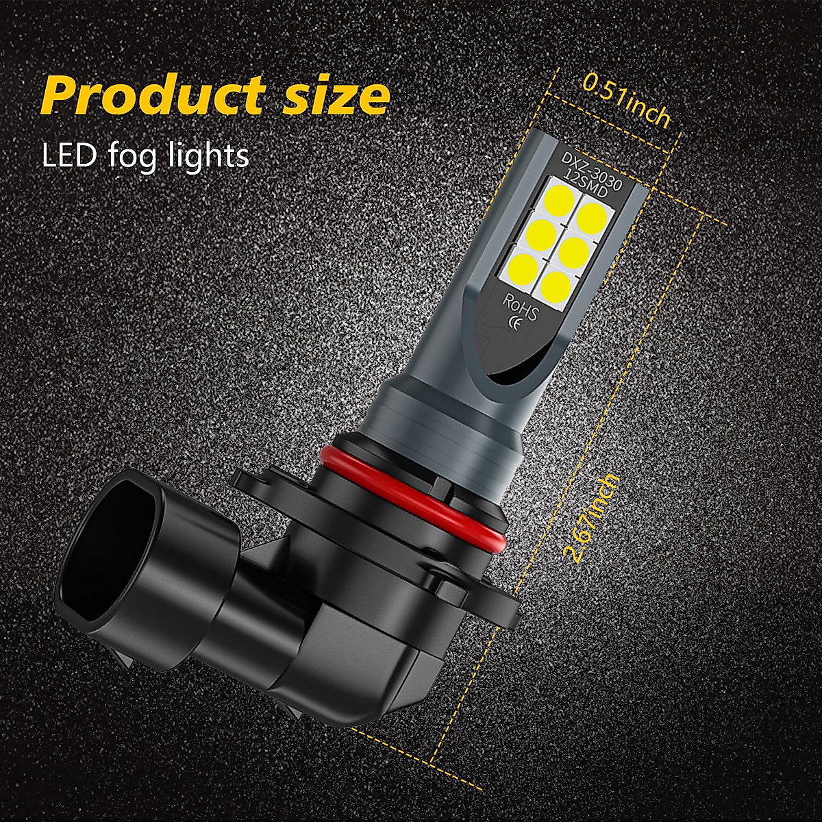 GKmow 2 PCS 9005 Car Fog Light Bulb, 3030 12SMD 50000H 6000K High Brightness Stable Light Source Reversing Light, 1500LM 360° Lighting Tail Light, Suitable Most Car Models (White) (GKQZD2001WH-9005)