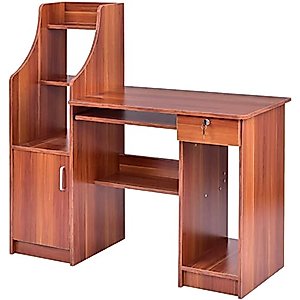 Tangkula Computer Desk with Storage Cabinet & Drawer, Wood Frame Home Office Desk with Pull-Out Keyboard Tray, Computer Workstation with Hutch Storage Bookshelf & CPU Compartment, Study Writing Table
