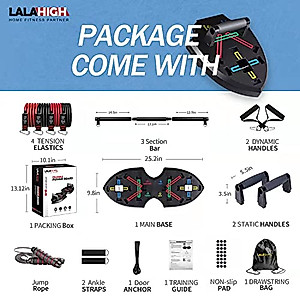 Ultimate Push Up Board, Portable at Home Gym, Strength Training Equipment for Men, Home Workout Equipment with 15 Gym Accessories, Foldable Pushup Bar with Resistance Band, Pilates Bar, Jump Rope (Black)