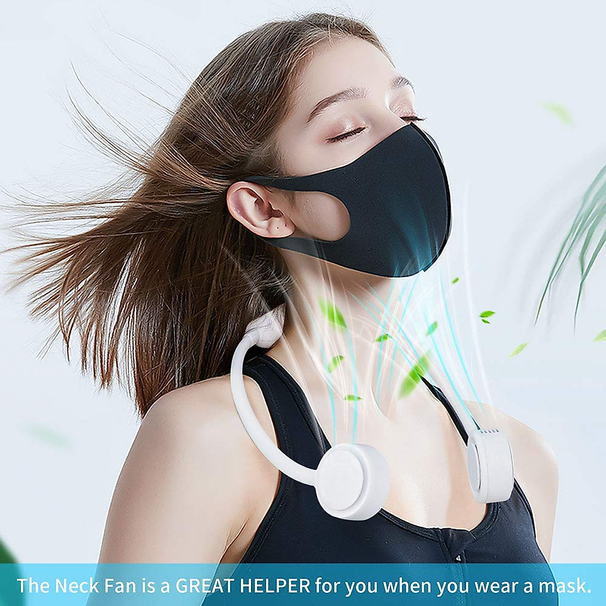 AVWOO Portable Neck Fan Hand Free Personal Hanging Neck Fan with 4800mAh Rechargeable Battery, 3 Speeds Adjustable, 360° Cooling, No Hair Twisting, Perfect for Sports, Travel, and Outdoor