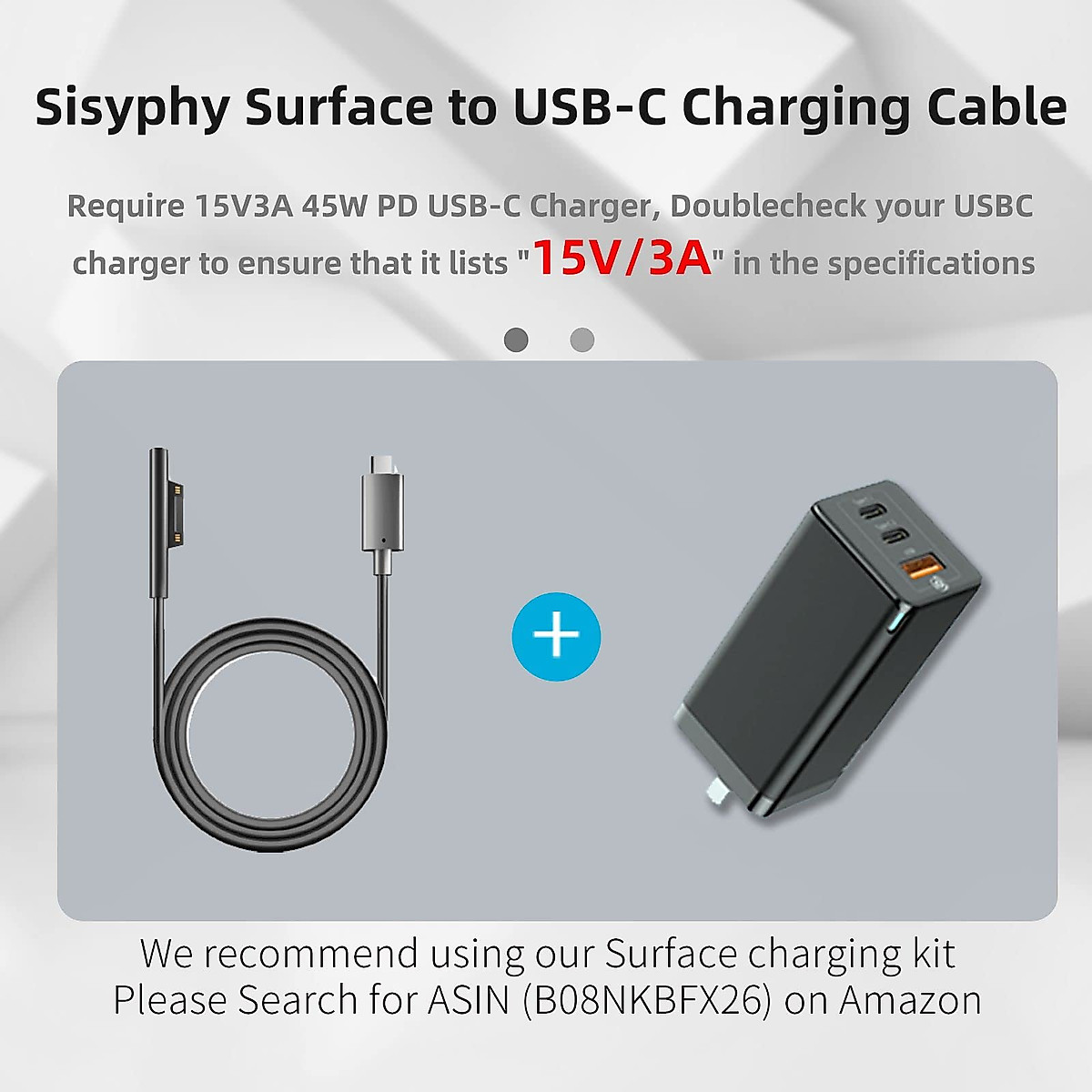 Sisyphy Male & Female USB C Charging Cable Bundle for Surface, 6ft Nylon Male Cable and 0.7ft Female Cable, Compatible for Microsoft Surface Pro7 Go2 Pro6 5/4/3 Surface Laptop1/2/3 & Surface Go