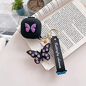 Compatible with Samsung Galaxy Buds Pro/Galaxy Buds Live Case with Butterfly Keychain, Protective Silicone Kids Teens Girls Women Funny Kawaii Fashion 3D Cute Cover for Galaxy Buds Pro/Live - Black