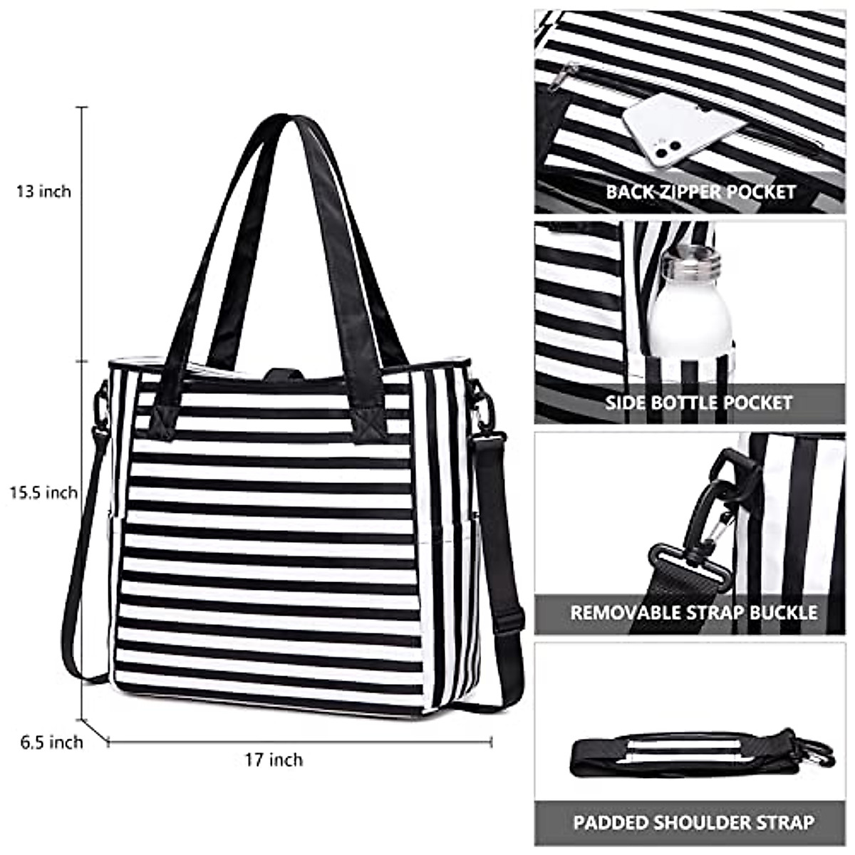 Muzale Large Tote Bag - Gym Tote Bag with Zipper Pocket for Women Laptop Tote Bag fit 15.6 inch Laptop for Work, Beach Bag with Shoulder Strap Overnight Yoga Tote bag for College,Travel,Trip,Pool