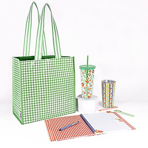 Martha Stewart Insulated Coffee Tumbler, 16 Ounce Stainless Steel Travel Mug with Lid, Double-Wall Design for Hot or Cold Beverages, Floral Stripe