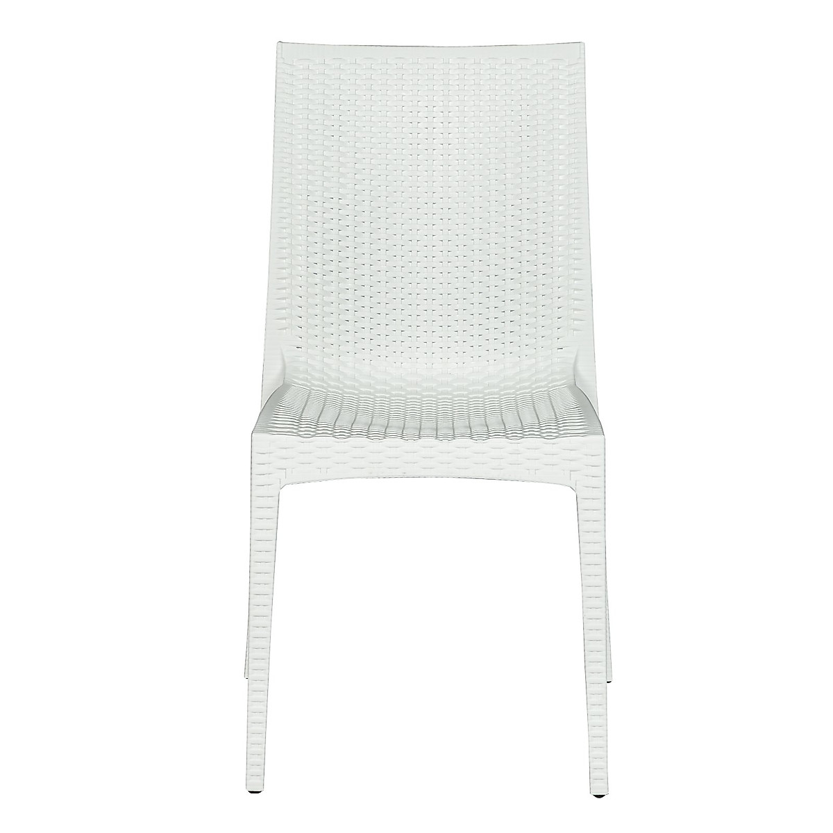 LeisureMod Hickory Indoor-Outdoor Modern Weave Design Stackable Dining Side Chair Set of 4 (White)