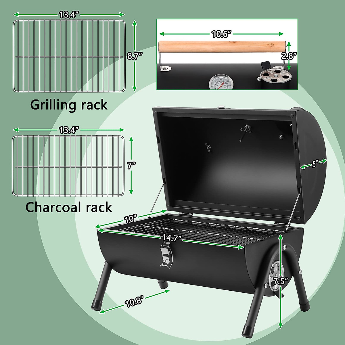 Portable Charcoal Grill Set of 9, HaSteeL Small Compact BBQ Grill, Mini Folding Outdoor Grill with Chimney, Tabletop Grill & Grilling Accessories for Barbecue Camping Picnic, Screwdriver & Thermometer