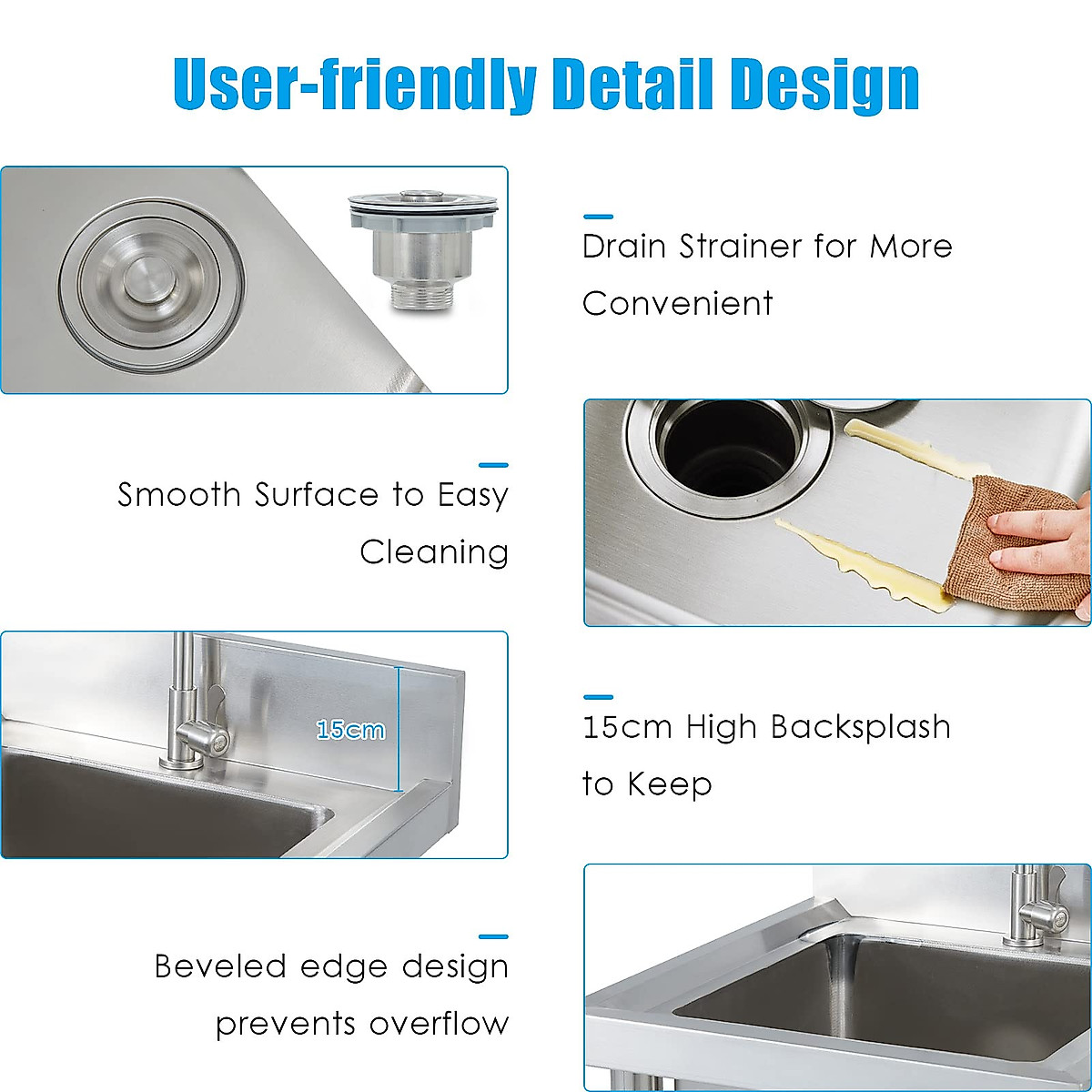Utility Outdoor Sink for Washing, Stainless Steel Sink, with Faucet Drain, Storage Shelve Commercial Restaurant Sink for Laundry Garden Backyard Garage Outdoor (19.7"W x 19.7"D x 31.5"H)